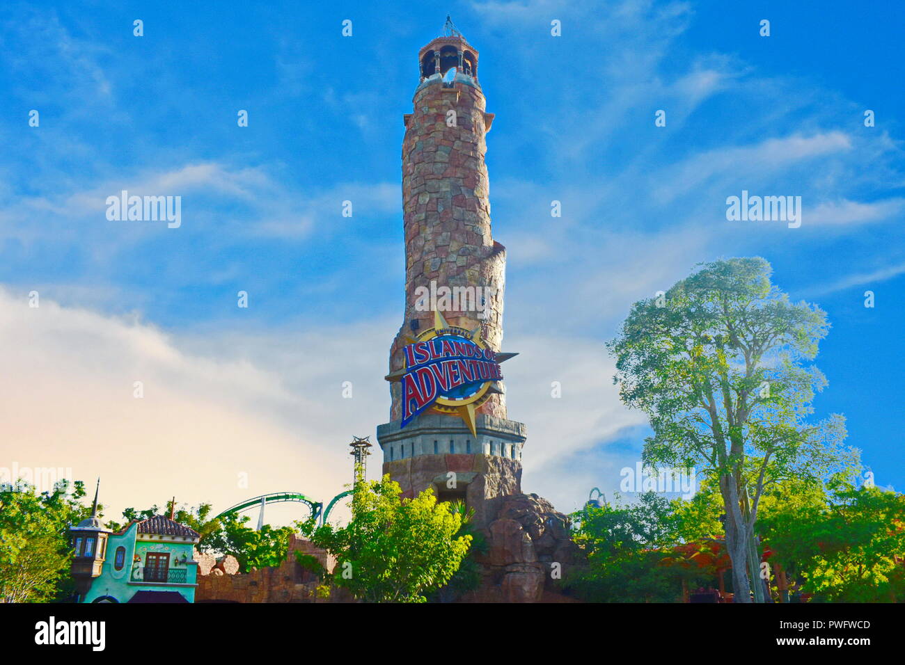 Orlando, Florida; September 21, 2018 Panoramic view of Adventure Island ...