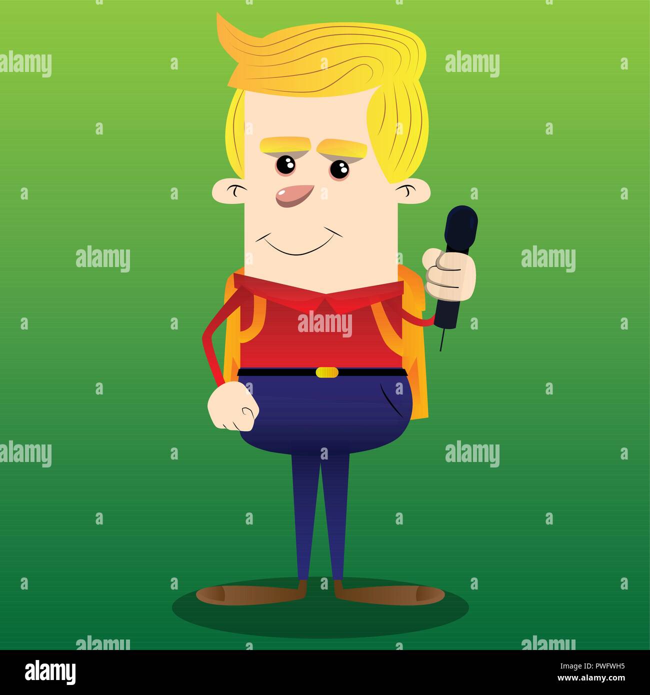 Schoolboy holding microphone. Vector cartoon character illustration ...