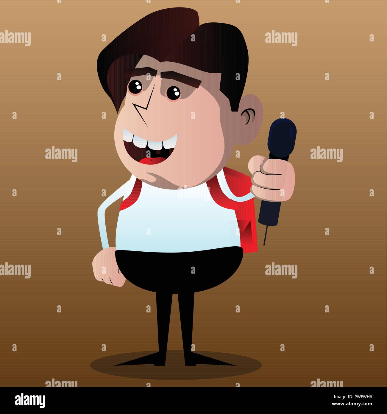 Schoolboy holding microphone. Vector cartoon character illustration ...