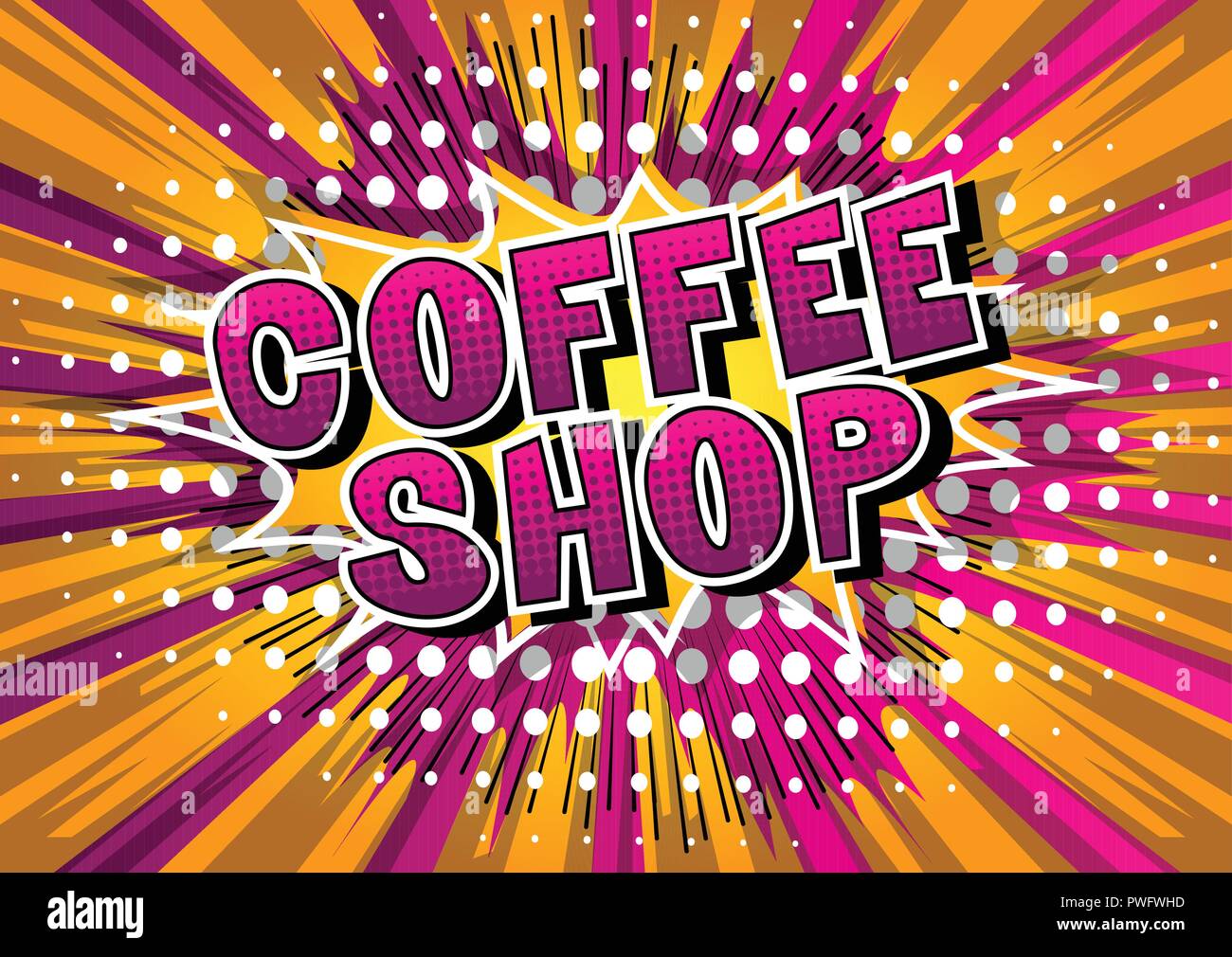 Coffee Shop - Vector illustrated comic book style phrase Stock Vector ...