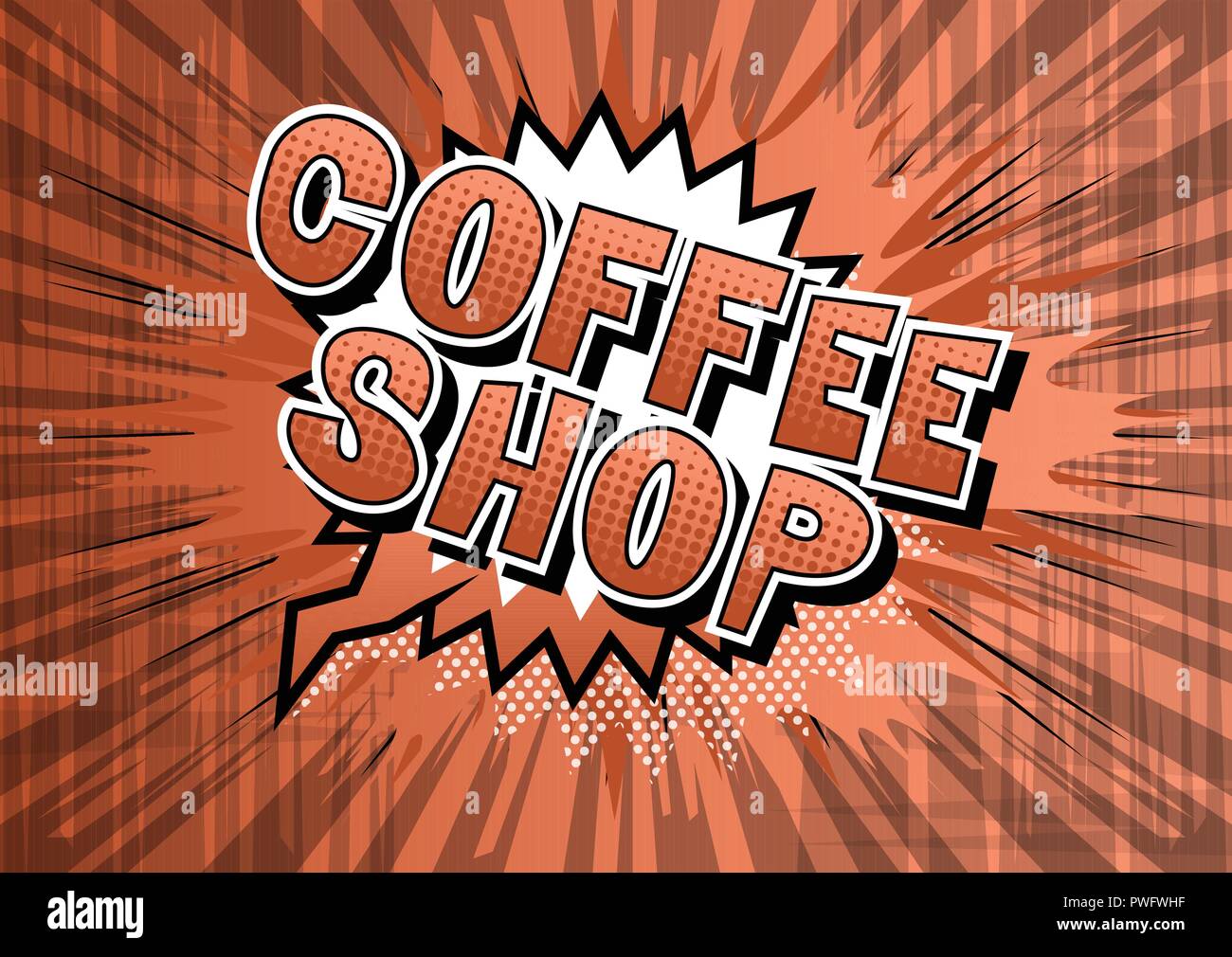 Coffee Shop - Vector illustrated comic book style phrase Stock Vector ...