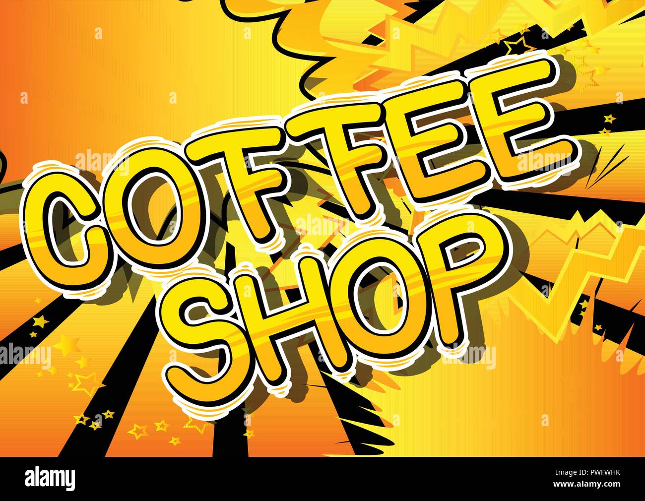 Coffee Shop - Vector illustrated comic book style phrase Stock Vector ...