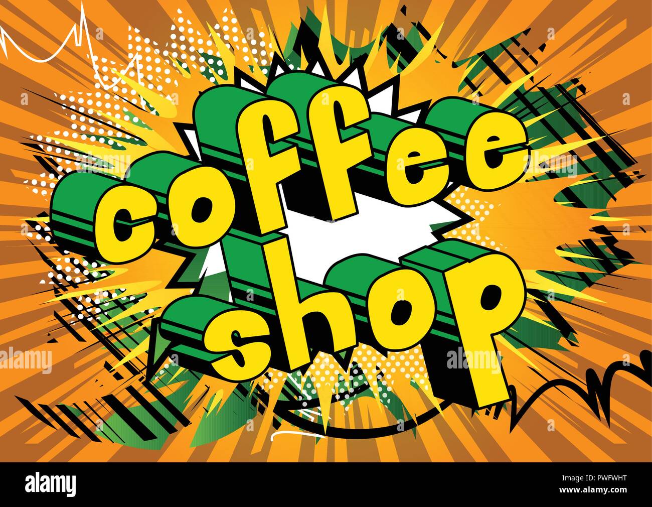 Coffee Shop - Vector illustrated comic book style phrase Stock Vector ...
