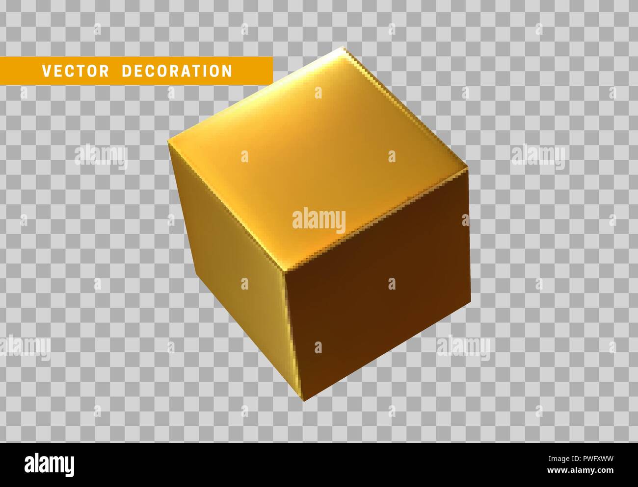 Golden 3d cube, geometric gold square isolated realistic on transparent ...
