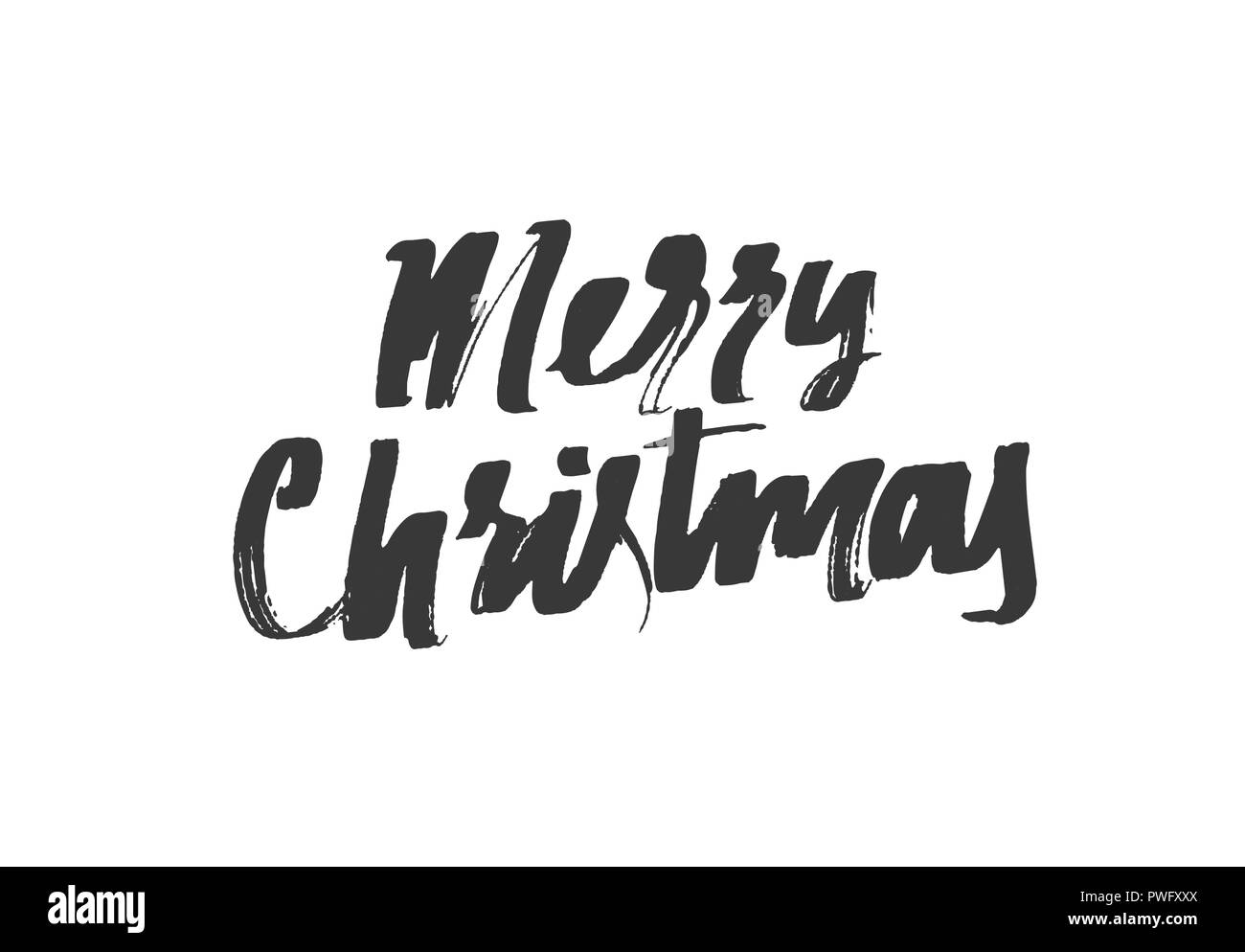 Merry Christmas Text Handwritten Calligraphy In Black Ink Stock Vector