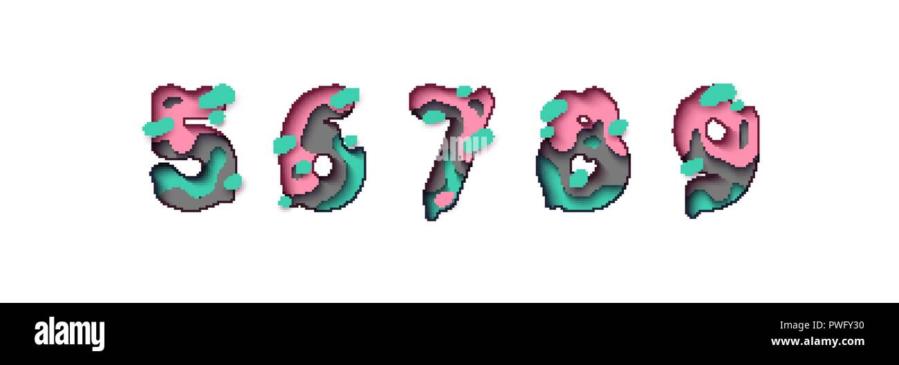 Paper cut number five, six, seven, eight, nine, figure 5, 6, 7, 8, 9 ...