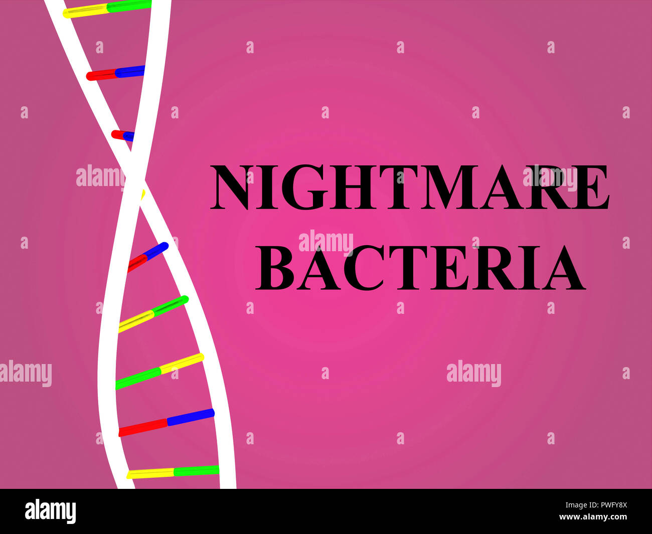 3D illustration of NIGHTMARE BACTERIA script with DNA double helix ...