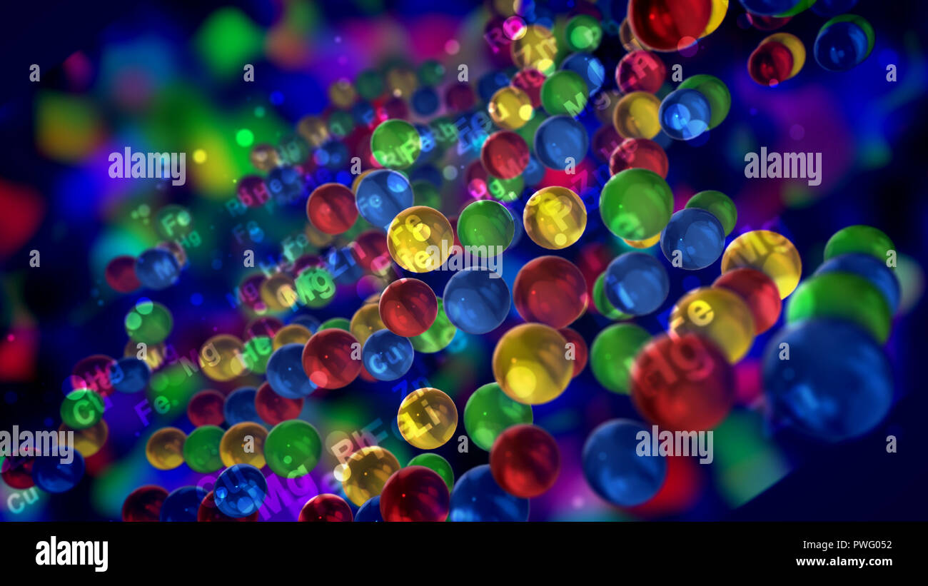 An exciting 3d illustration of multicolored balls with the symbols of ...