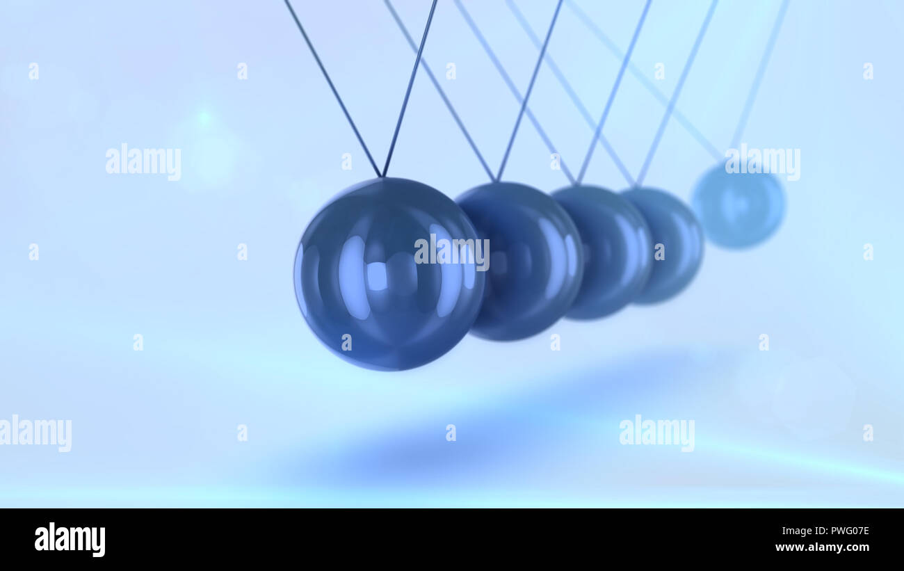 A stunning 3d illustration of black steel balls pendulum with waving ...