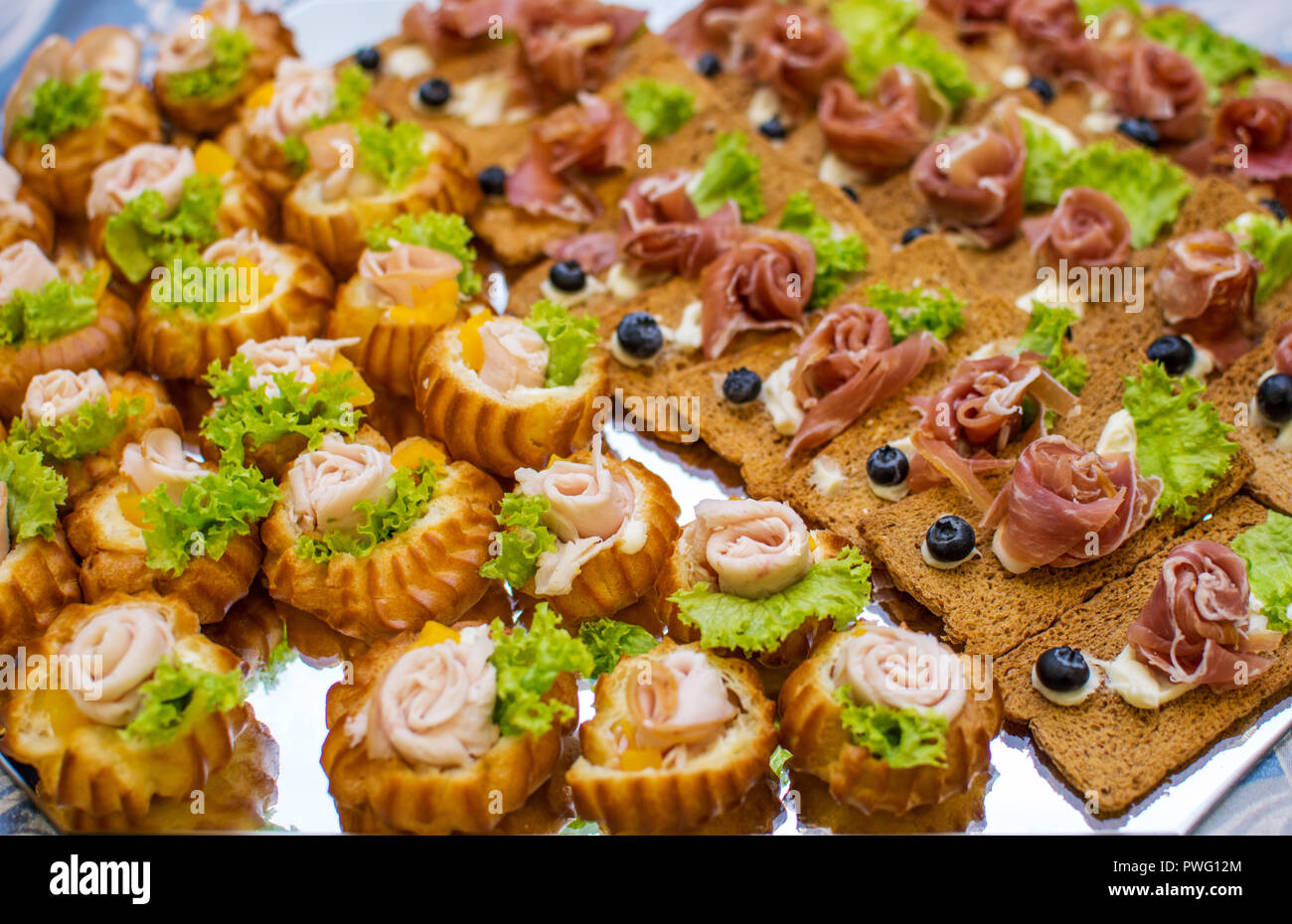 Delicious catering canapes on a buffet table Stock Photo - Alamy