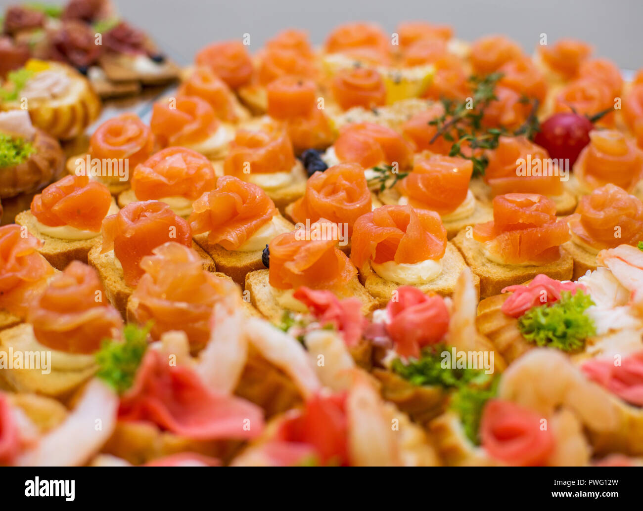 Delicious catering canapes on a buffet table Stock Photo - Alamy