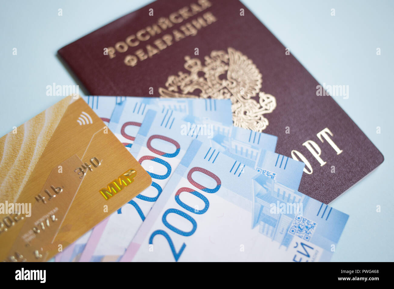 Moscow, Russia- 08 28 2018: Russian passport. The Russian Currency ...