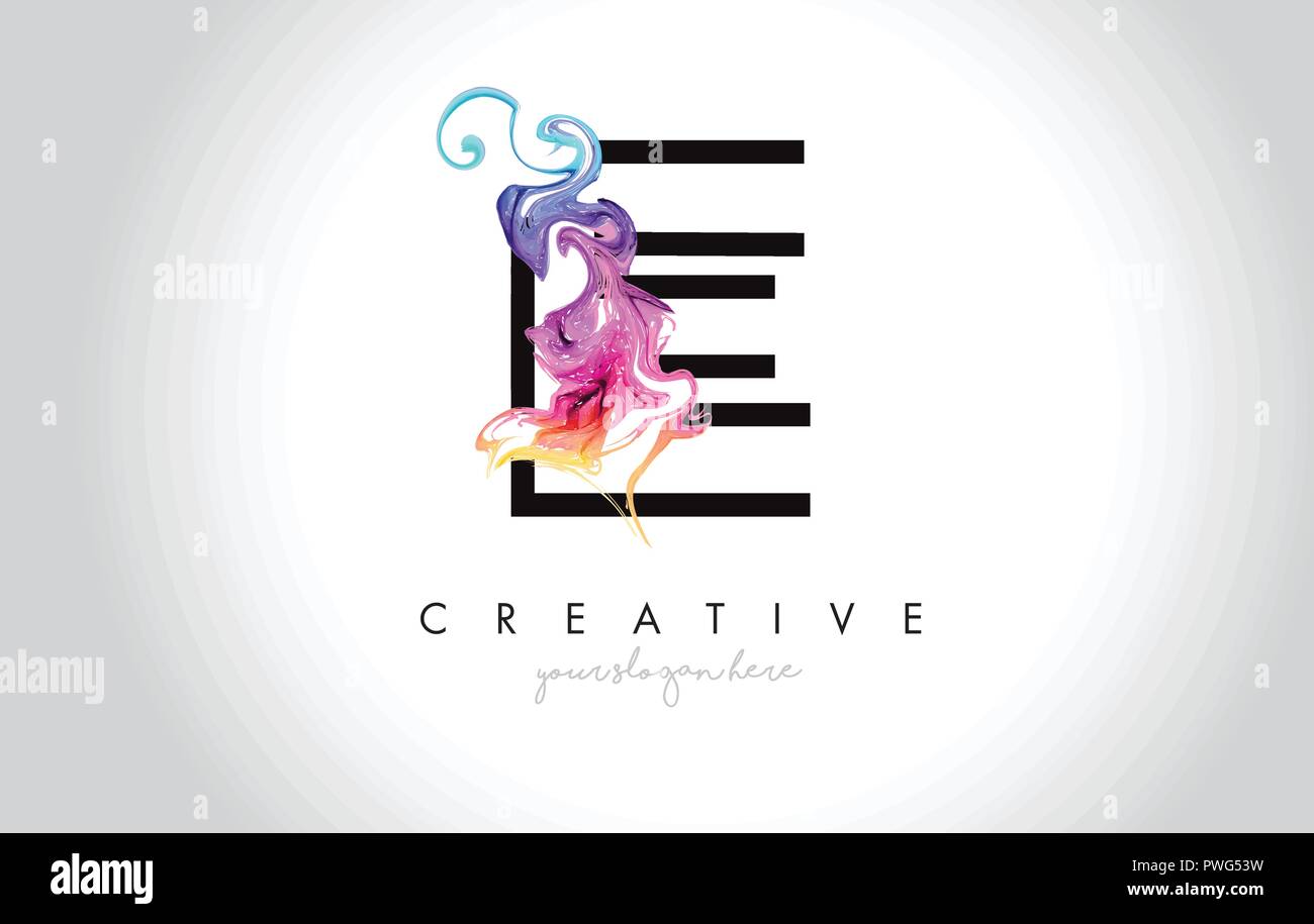 E Vibrant Creative Leter Logo Design with Colorful Smoke Ink Flowing ...