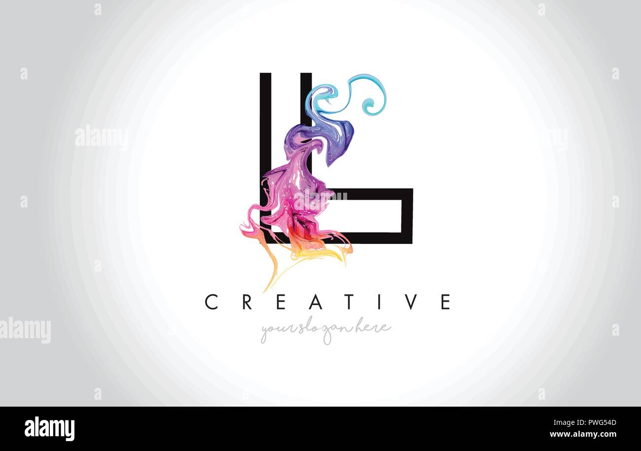 L Vibrant Creative Leter Logo Design with Colorful Smoke Ink Flowing ...