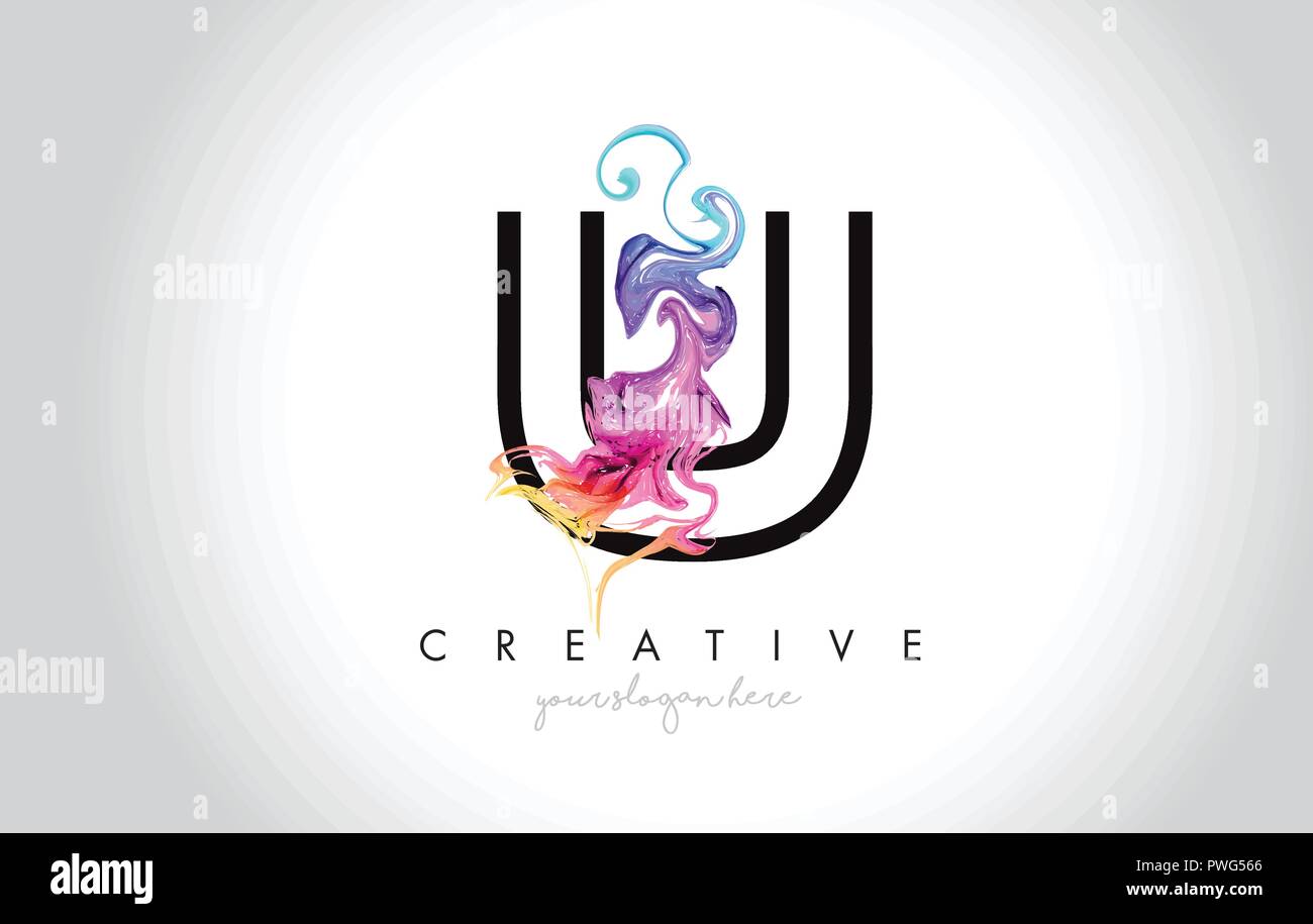 U Vibrant Creative Leter Logo Design with Colorful Smoke Ink Flowing ...