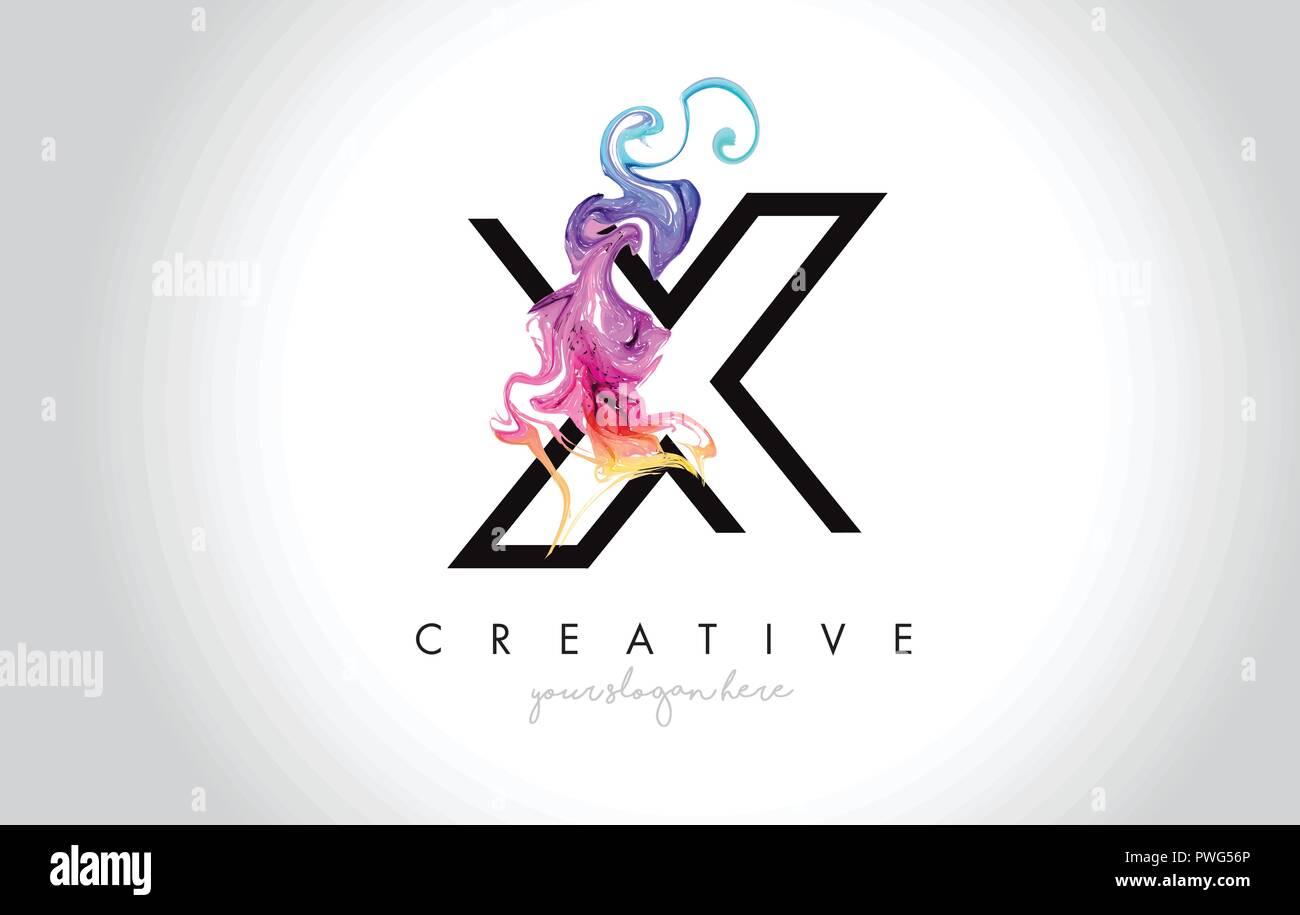 X Vibrant Creative Leter Logo Design with Colorful Smoke Ink Flowing ...
