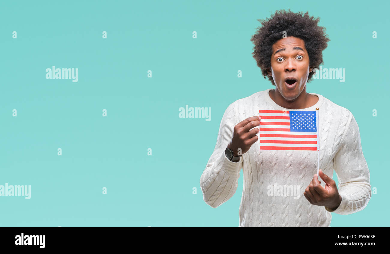 Afro american man flag of United States of America over isolated ...