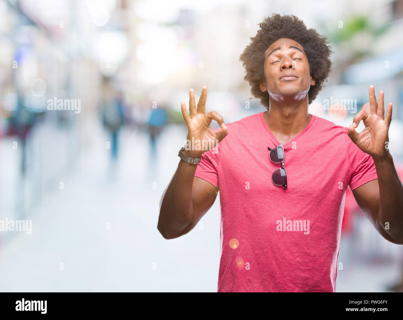 Afro american man over isolated background relax and smiling with eyes ...