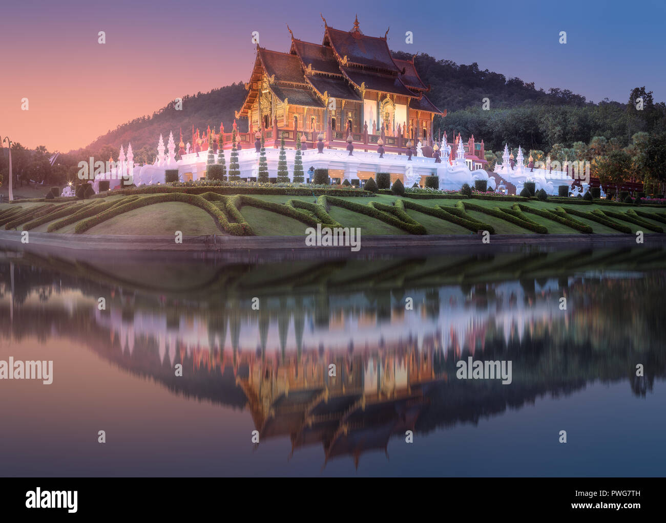 Royal Flora Ratchaphruek Park at sunset Chiang Mai Stock Photo - Alamy