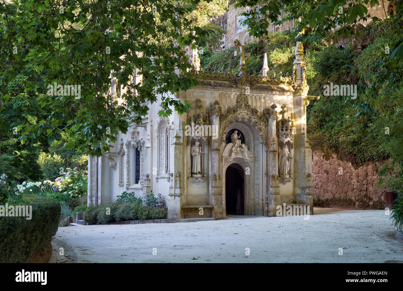The view to the Regaleira Chapel in the Quinta da Regaleira estate park ...