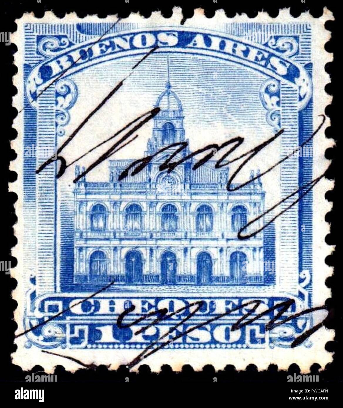 Buenos Aires cheque revenue stamp 1p Stock Photo - Alamy