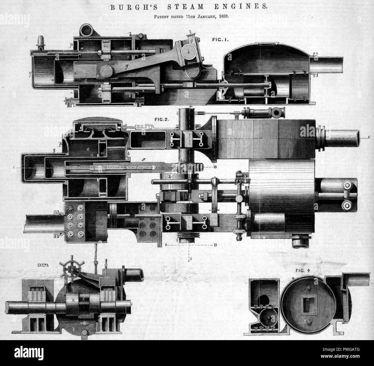Burgh's steam engine, 1859 Stock Photo - Alamy