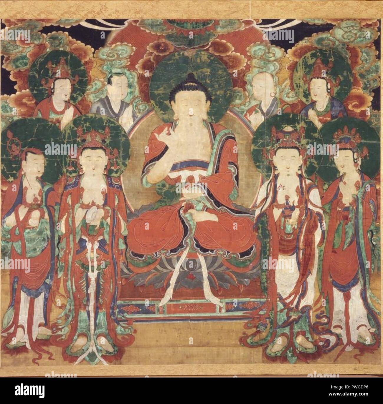Amit'a (Amitabha) with Six Bodhisattvas and Two Arhats Stock Photo - Alamy