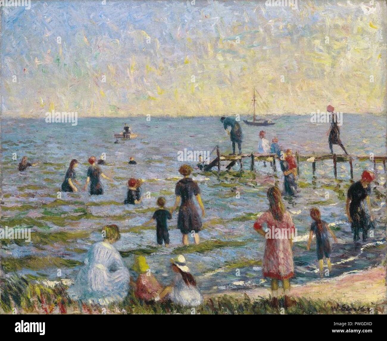 Bathing at Bellport, Long Island - William Glackens - overall Stock ...