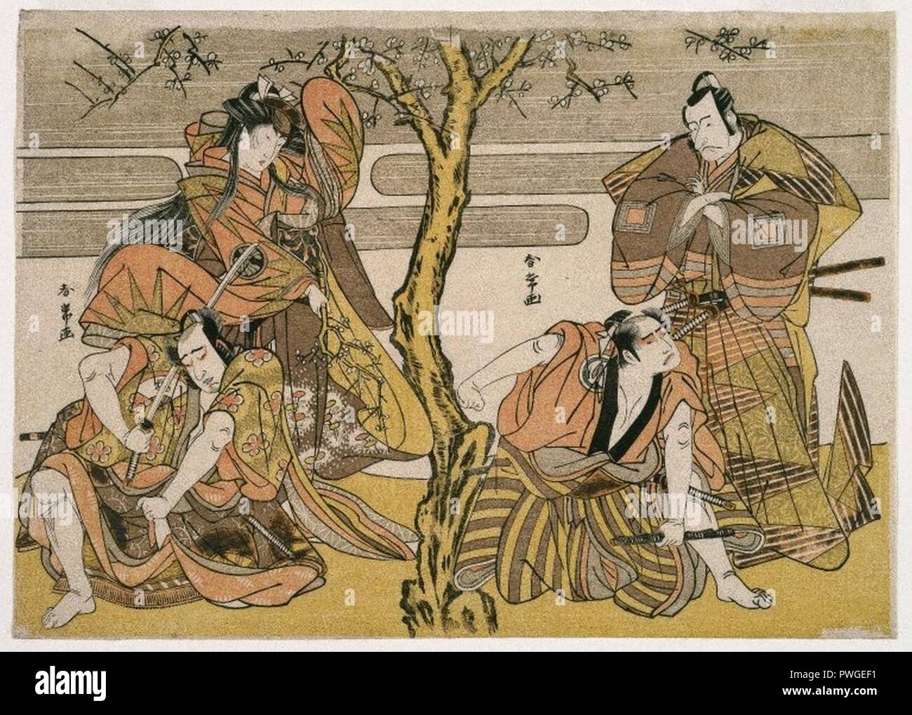 Four Actors in a Scene from Some Play - Katsukawa Shunsho Stock Photo ...
