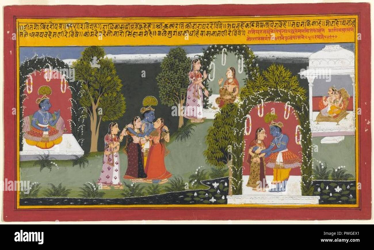 Kama and Rati Witness the Reunion of Krishna and Radha Page from a Gita ...