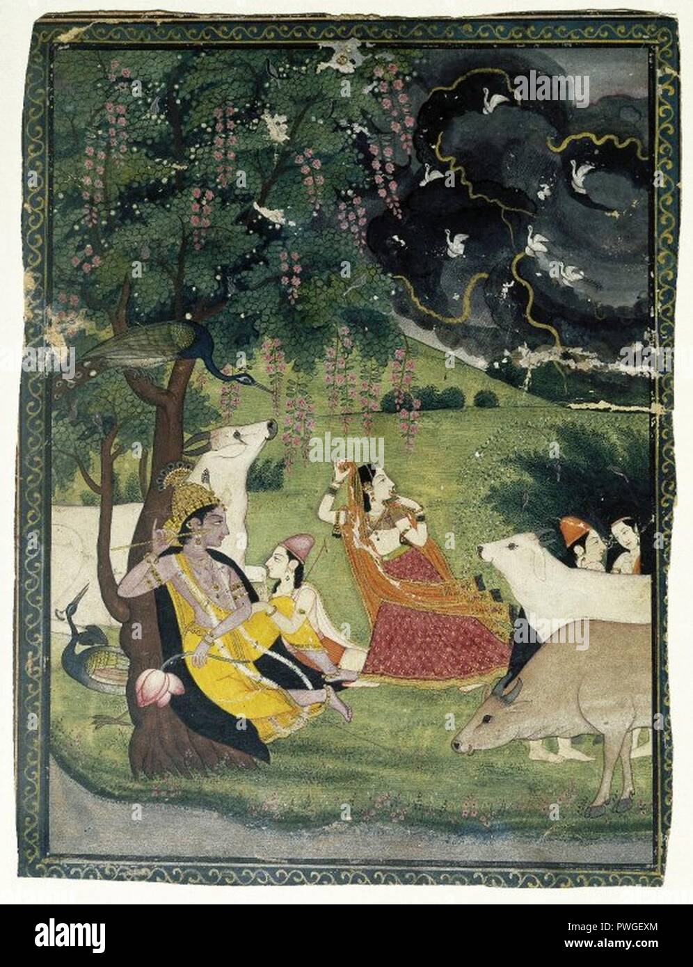 Krishna and Radha under a Tree in a Storm Stock Photo - Alamy