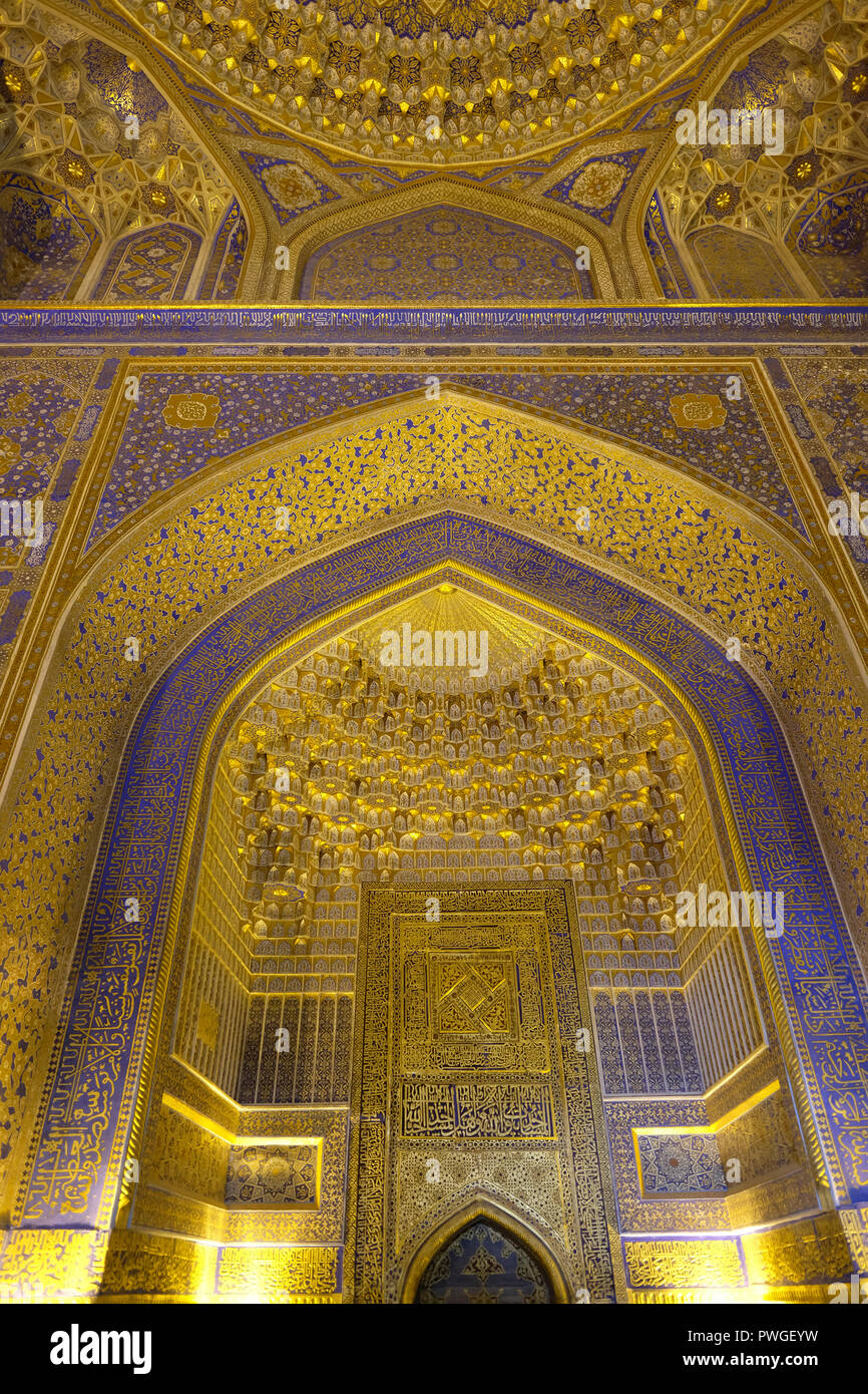 View of the abundantly gilded inner hall of the masjid (mosque) of ...