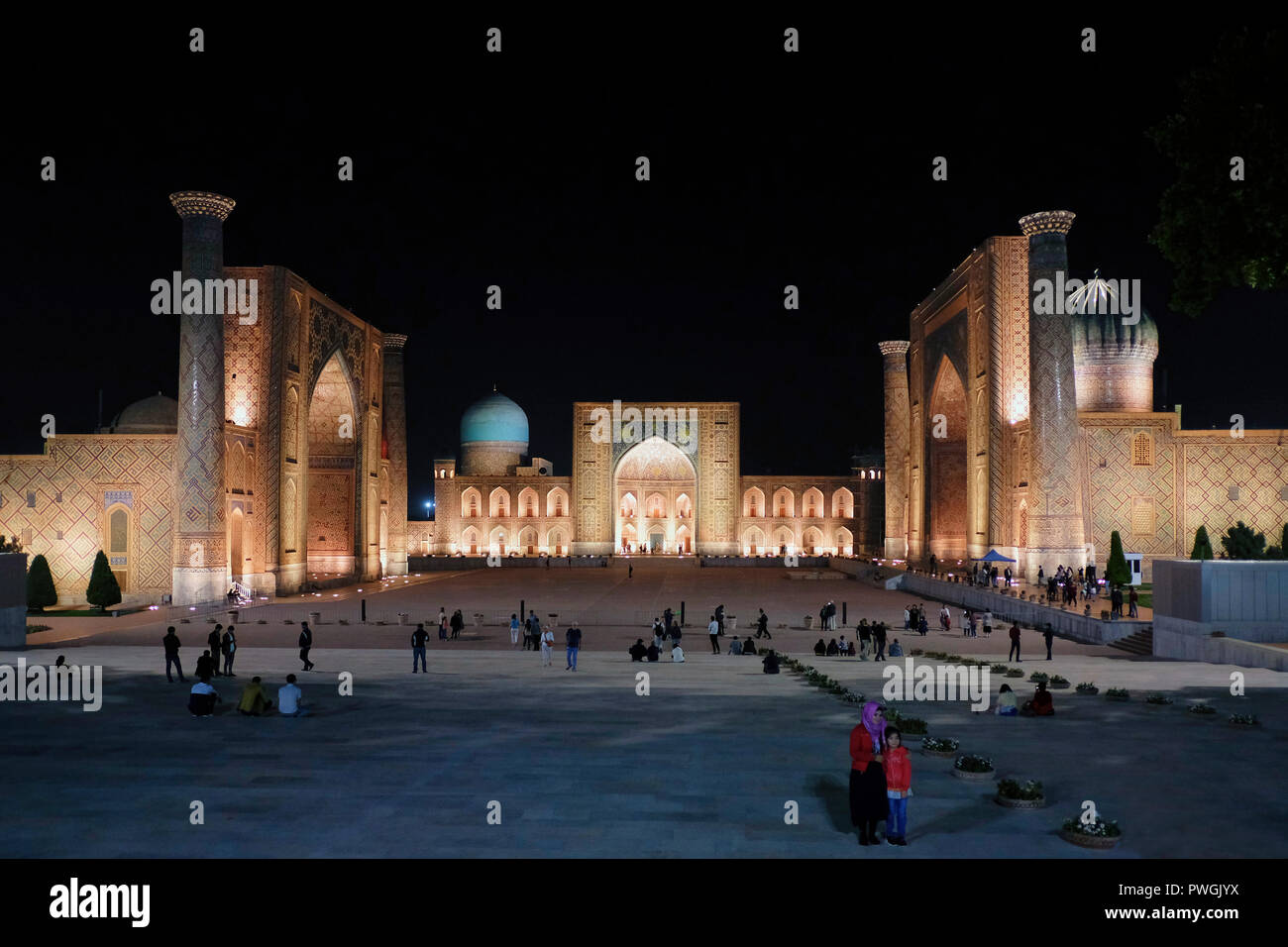 View at night of the Registan public square which was the heart of the ...
