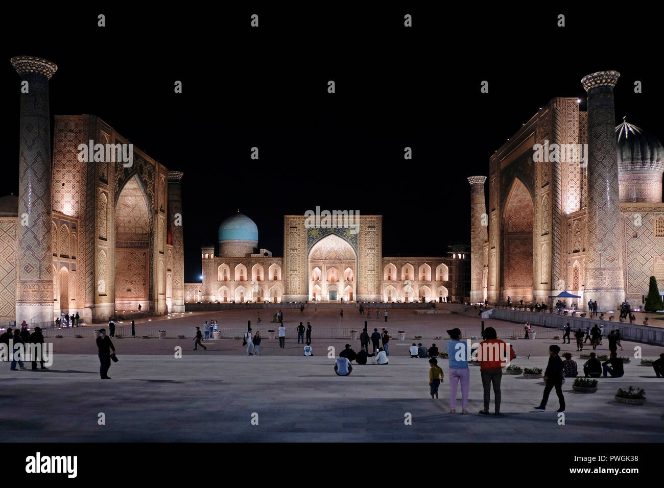 View at night of the Registan public square which was the heart of the ...