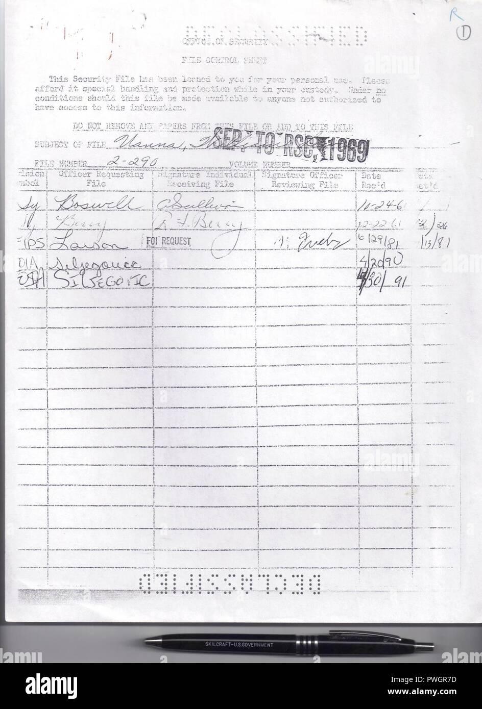 Bud Uanna A Declassified Document - Cover Sheet from FOI request of U.S ...