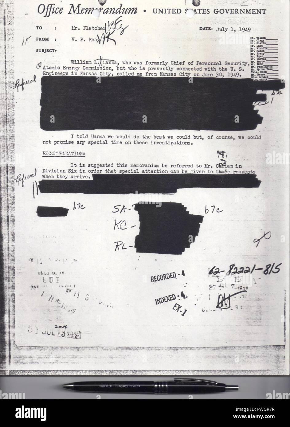 Bud Uanna AEC AFSWP Appreciation Letter J. Edgar Hoover P.4 Stock Photo ...