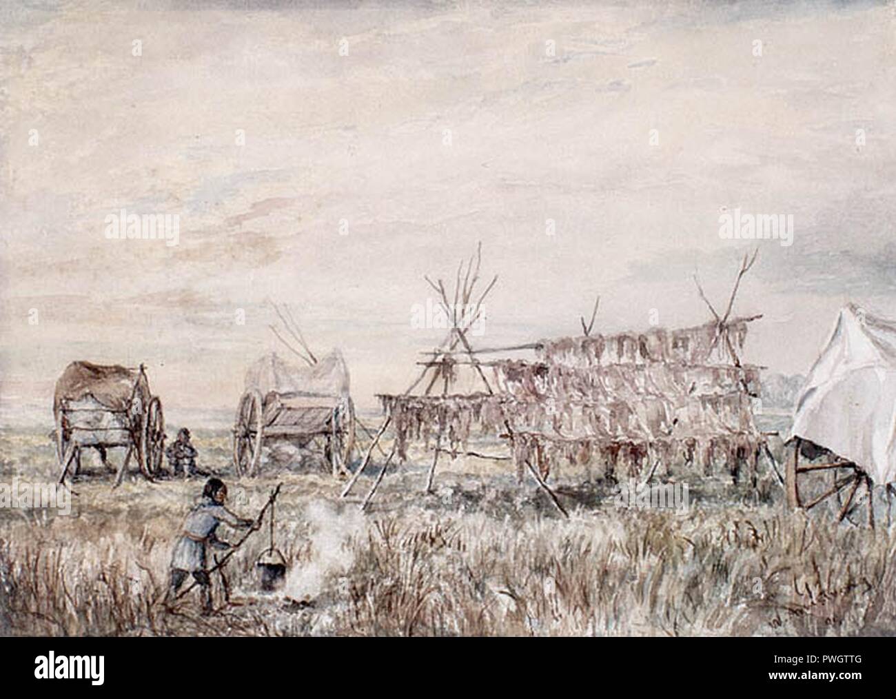 Buffalo Meat Drying White Horse Plains Red River Stock Photo - Alamy