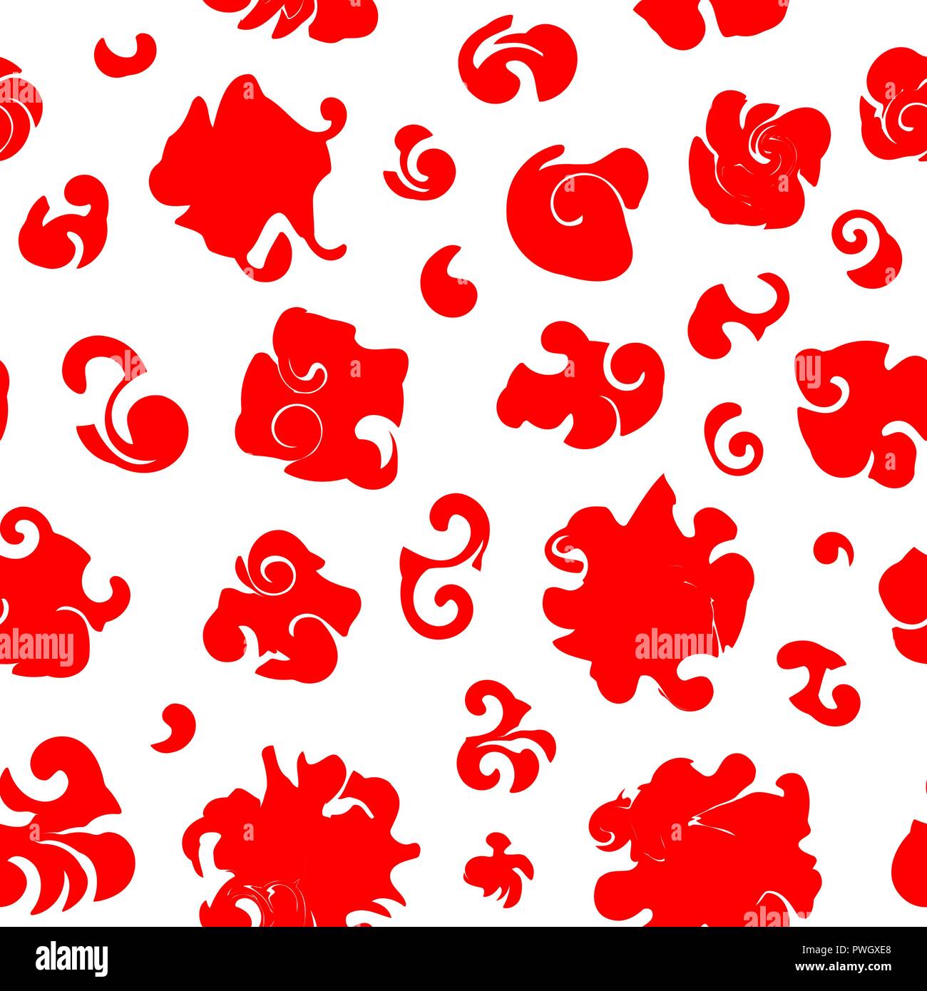 Seamless pattern. Red blobs of fancy shape on a white background Stock ...