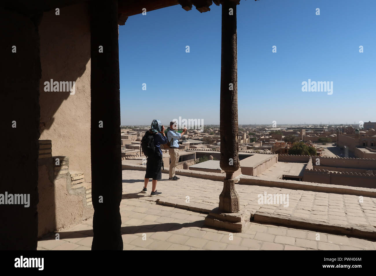 Tourists gazing from the Sheikh Bobo lookout tower at the historical ...