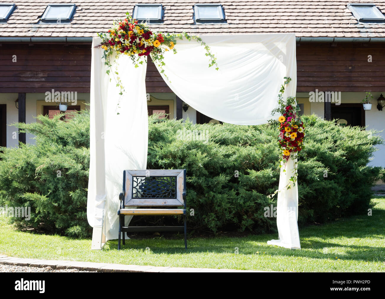 Wedding arch waiting fot the bride and groom in Romania Stock Photo - Alamy
