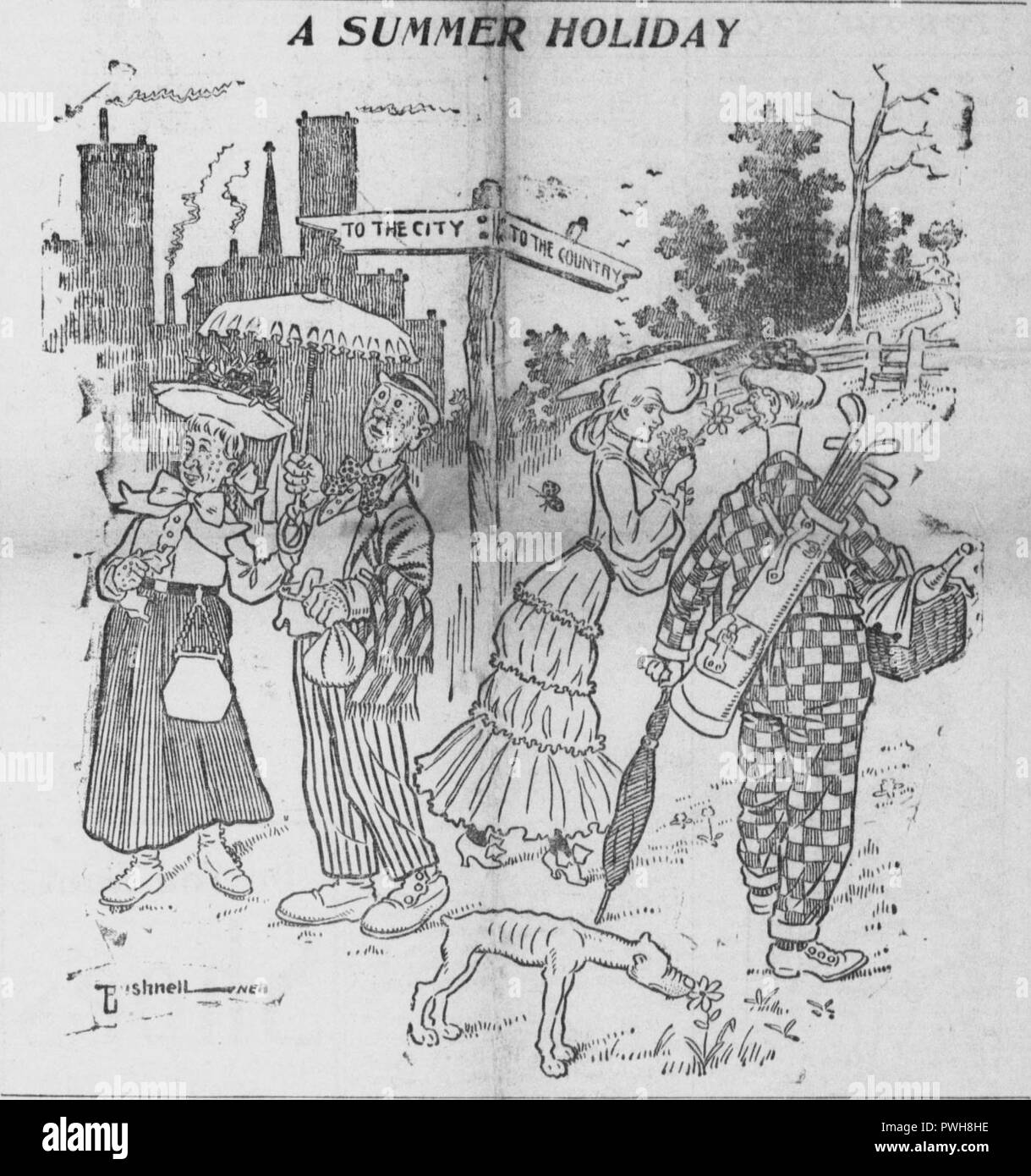 Bushnell cartoon about vacationing in the country or the city Stock ...