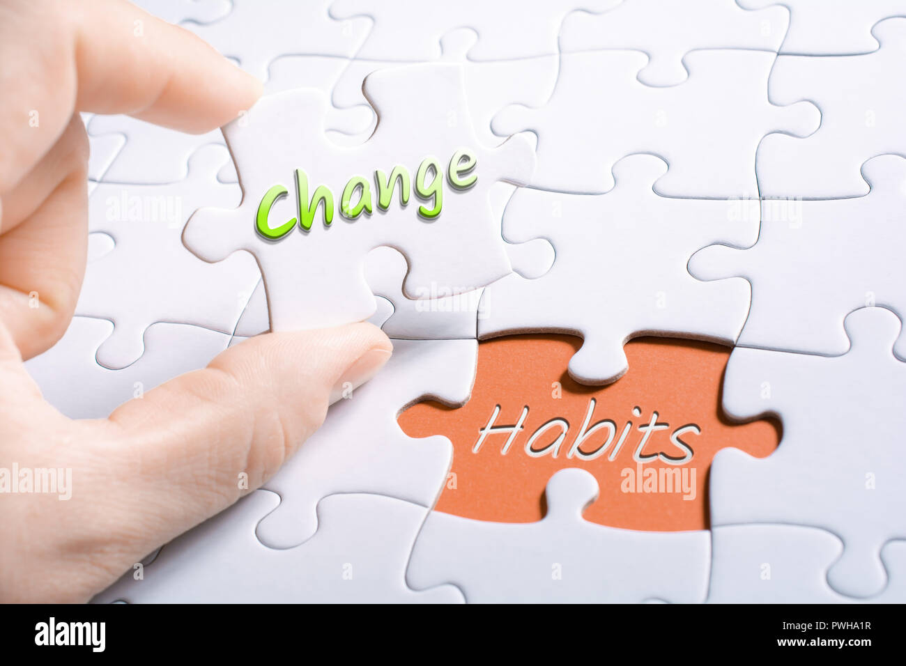 The Words Change And Habits In Missing Piece Jigsaw Puzzle Stock Photo ...