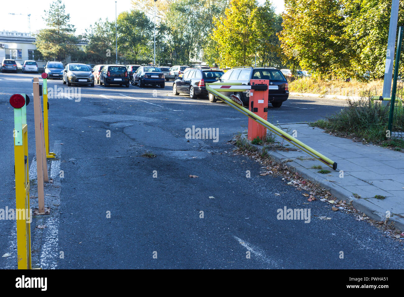 The car broke the barrier at the exit from the paid parking. A good ...