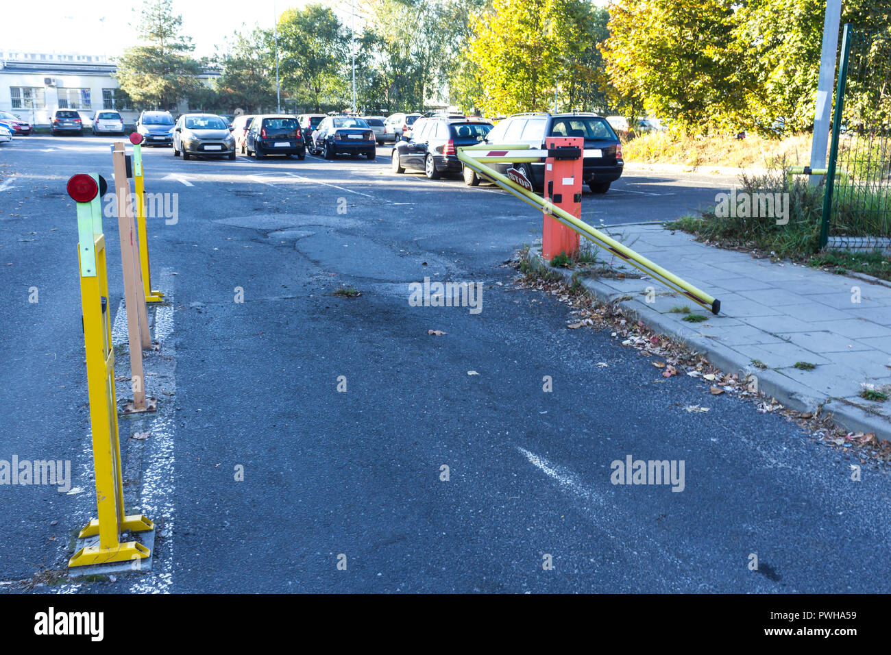 The car broke the barrier at the exit from the paid parking. A good ...