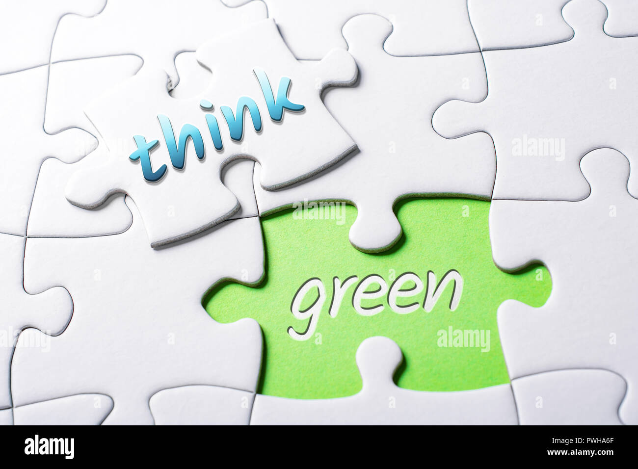 The Words Think And Green In Missing Piece Jigsaw Puzzle Stock Photo ...