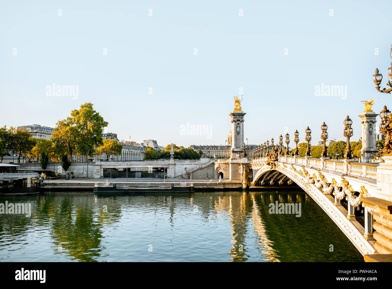 Alexandre bridge on Seine river during the morning light in Paris Stock ...