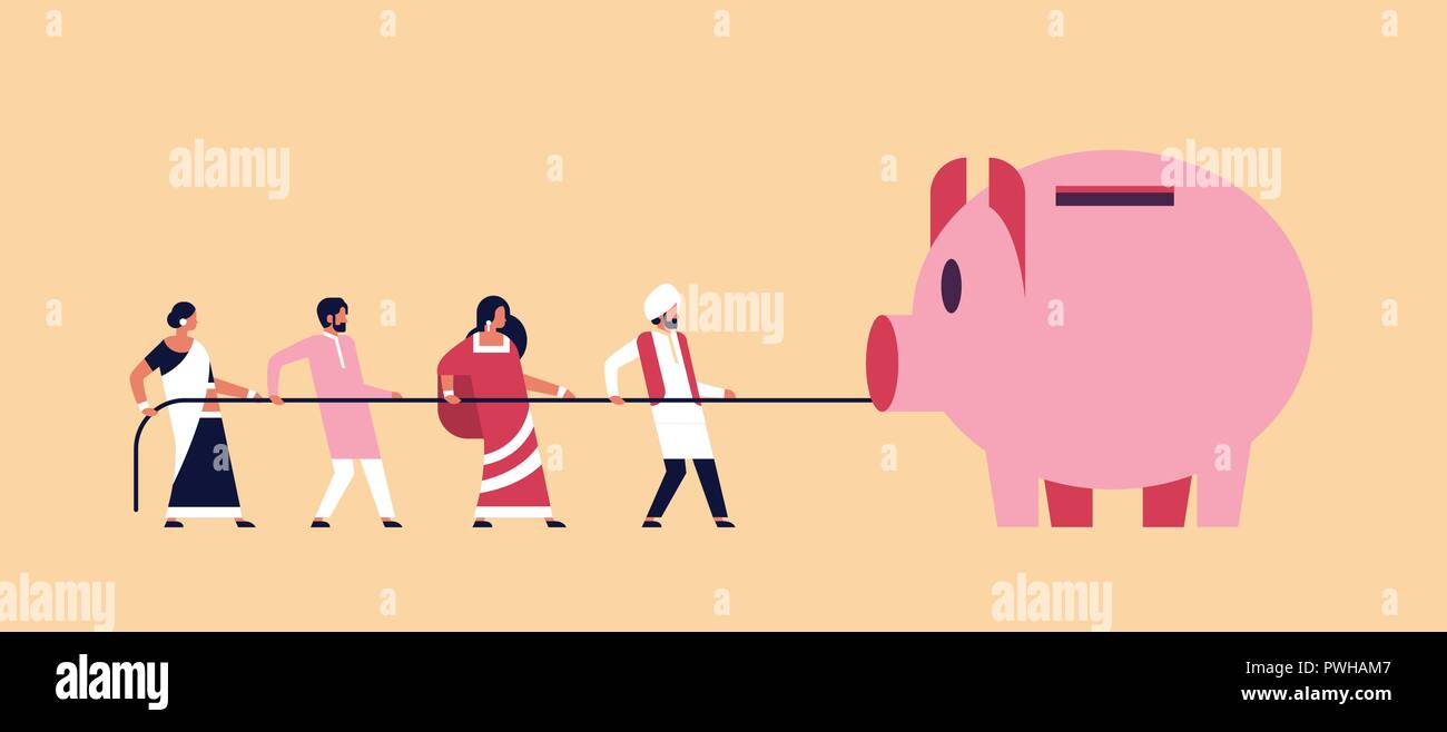 indian people team pulling rope piggy bank money growth concept indian ...