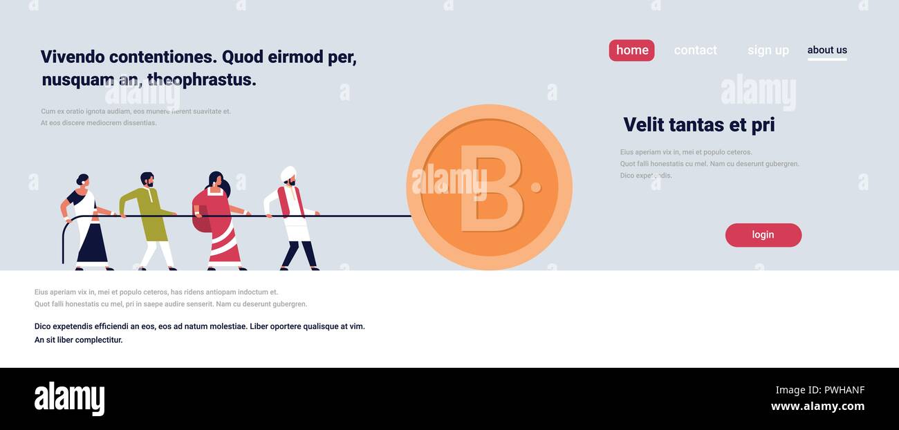 indian people team pulling rope bitcoin mining concept cartoon ...