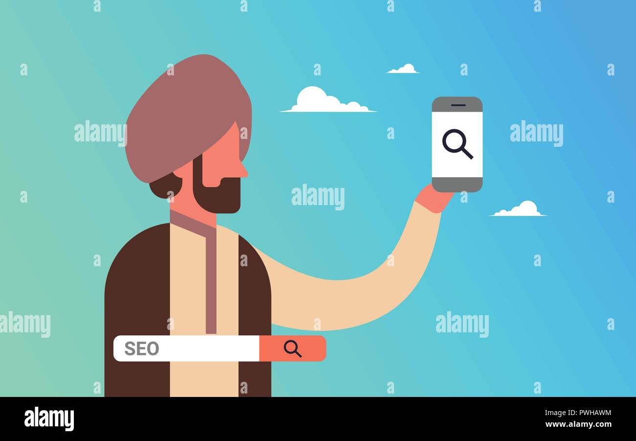 indian man using smartphone seo search engine optimization internet ...
