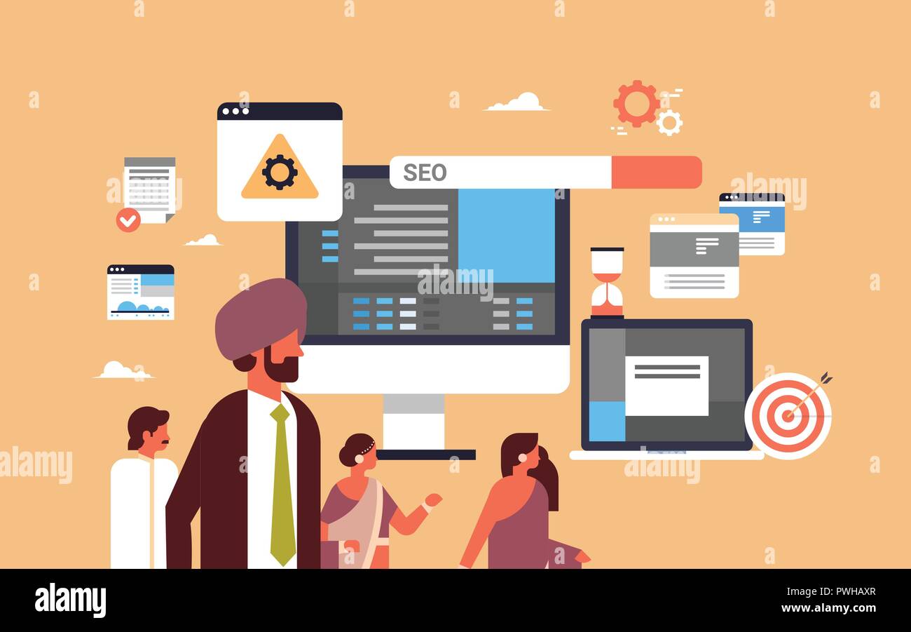 indian couple man woman monitoring seo search engine optimization ...